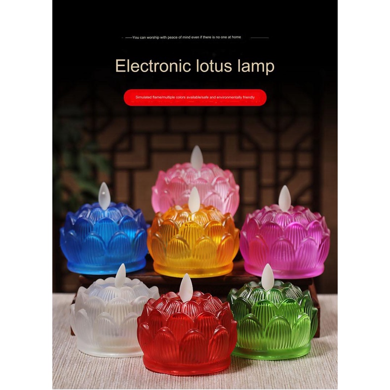 LED Lotus Lamp Seven Color AA Battery Power lotus lamp Buddha front ...