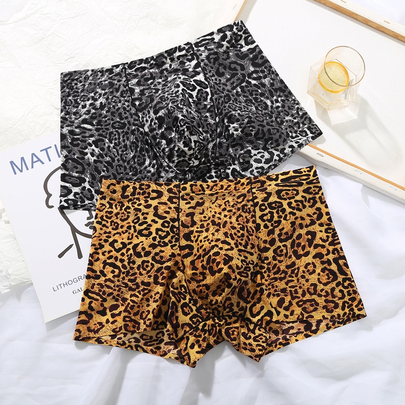 New Men's Leopard Print Underwear Boxer Ultra-Thin Ice Silk Seamless U ...