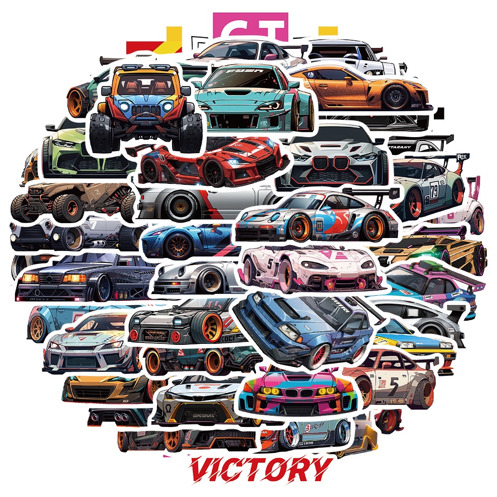 50PCS JDM Racing Car Waterproof Graffiti Decorative Stickers For Helmet ...