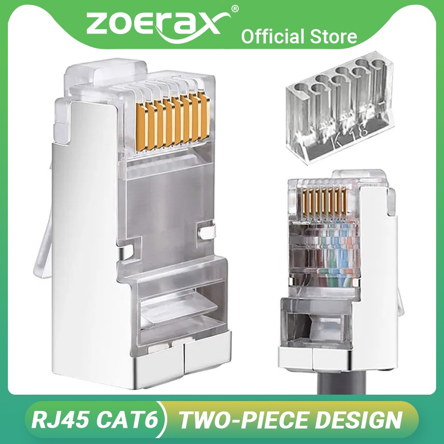 ZoeRax RJ45 Cat6 Connector,Two-Piece Design Modular Network Plug ...