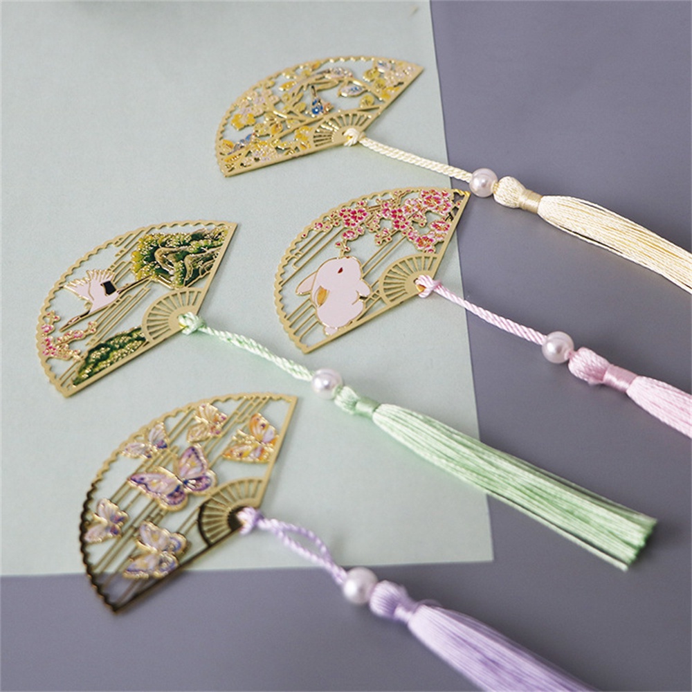 Metal Bookmark Chinese Folding Fan Dragon Fairy Crane Paper Reading ...