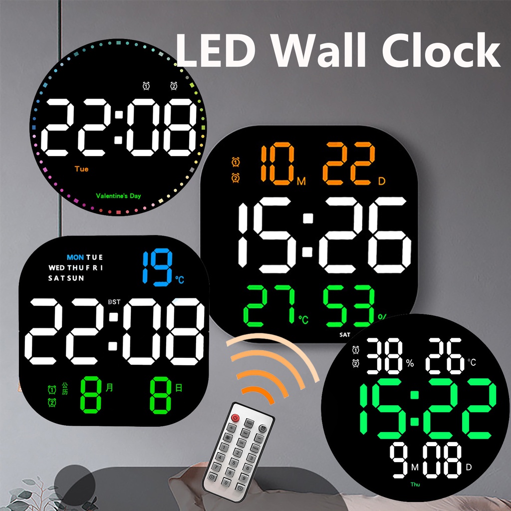 10 inch LED Remote Control Clock Digital Wall Clock Large Screen ...