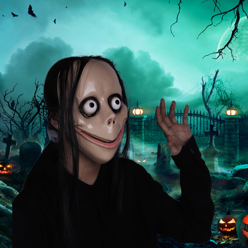 Halloween Scary Zombie Face Mask Horror with Long Hair Mask Funny Mask ...