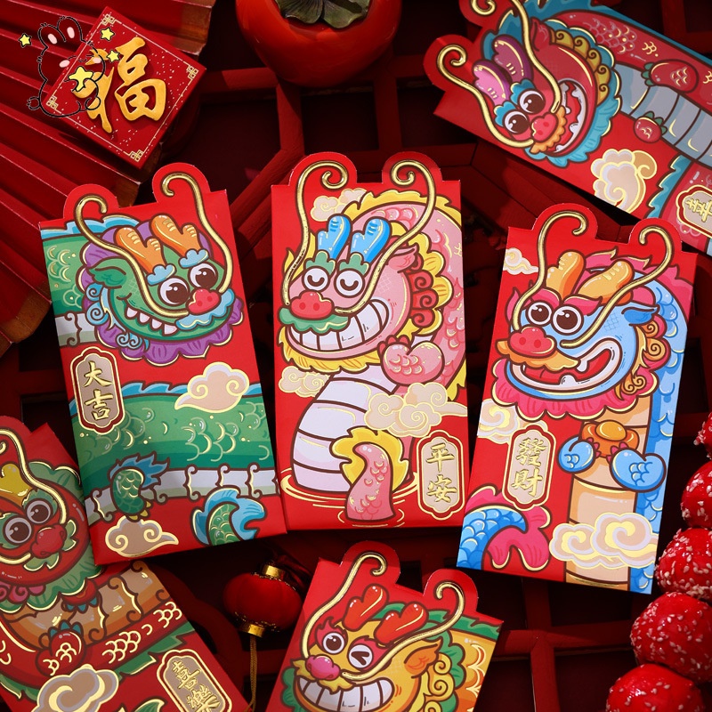 2024 Angpao 6Pcs/Set Dragon Stereoscopic Red Envelopes Red Angpao ...