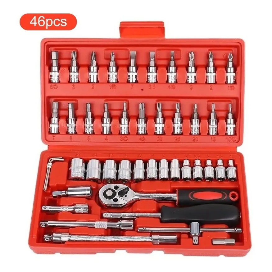46 Socket Wrench Tool Set 1/4 Komfly Ratchet Screwdriver Wrench Auto ...