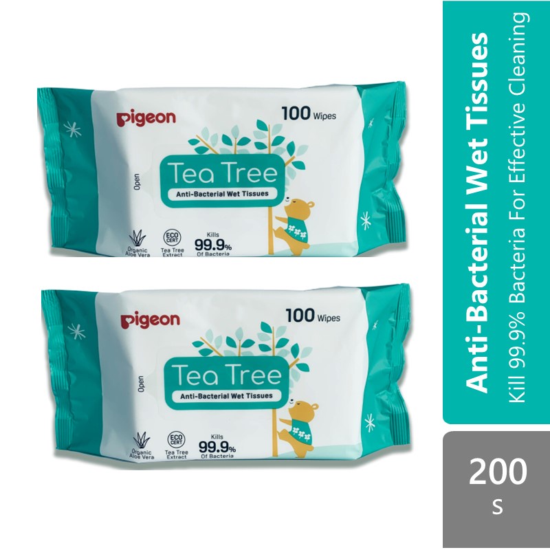 Pigeon79984 Tea Tree Anti-bacterial Wet Tissues 100s X 2 | Shopee Singapore