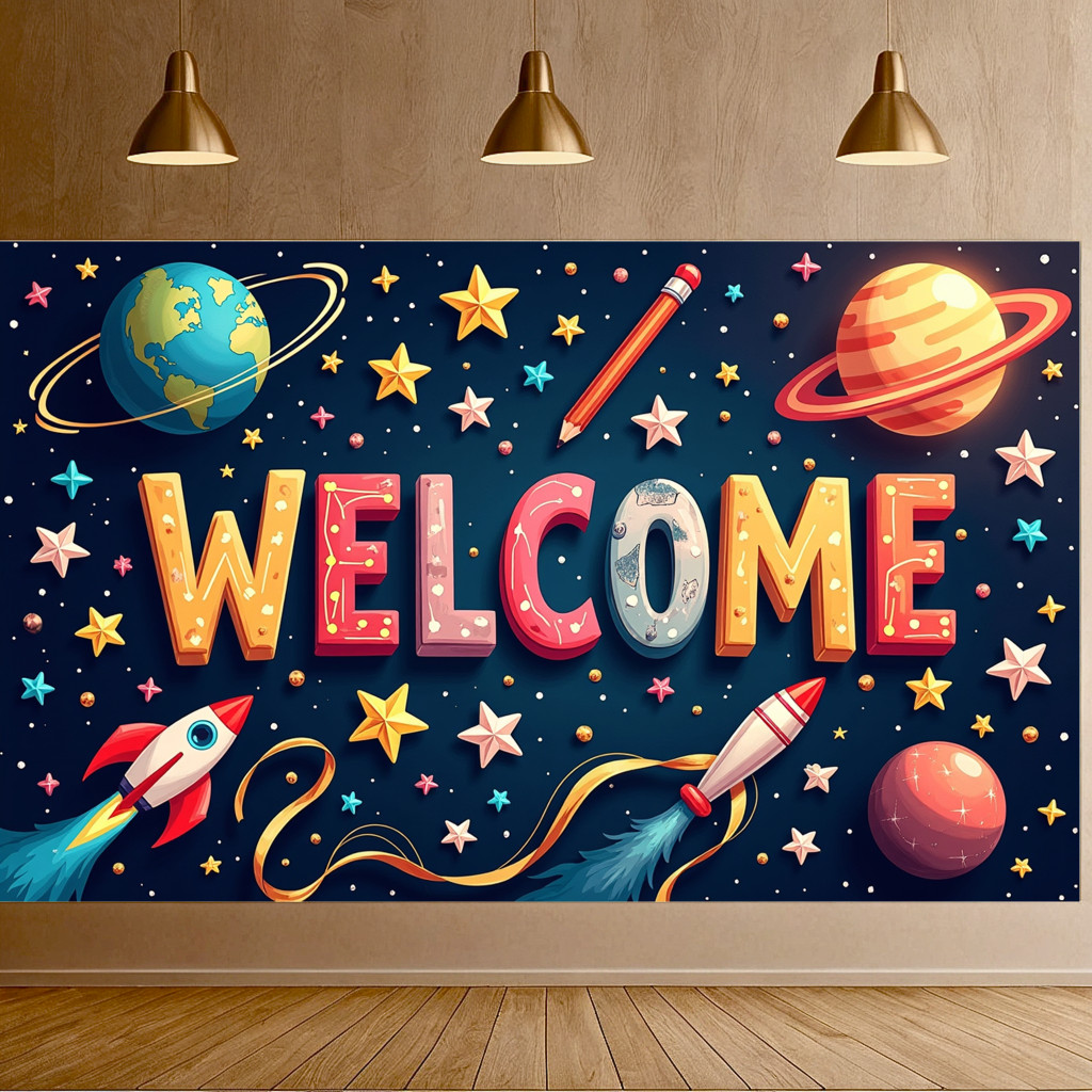 Welcome Outer Space Theme Party Banner Welcome Sign Backdrop Background ...