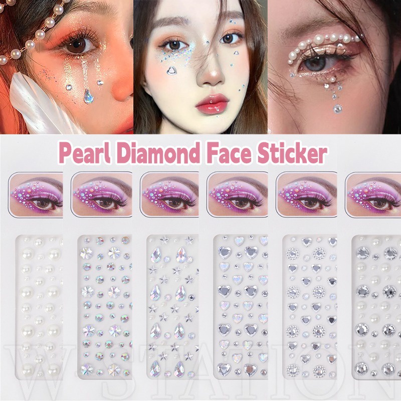 3D Pearl Diamond Face Decoration Sticker / Face Body Makeup Temporary ...