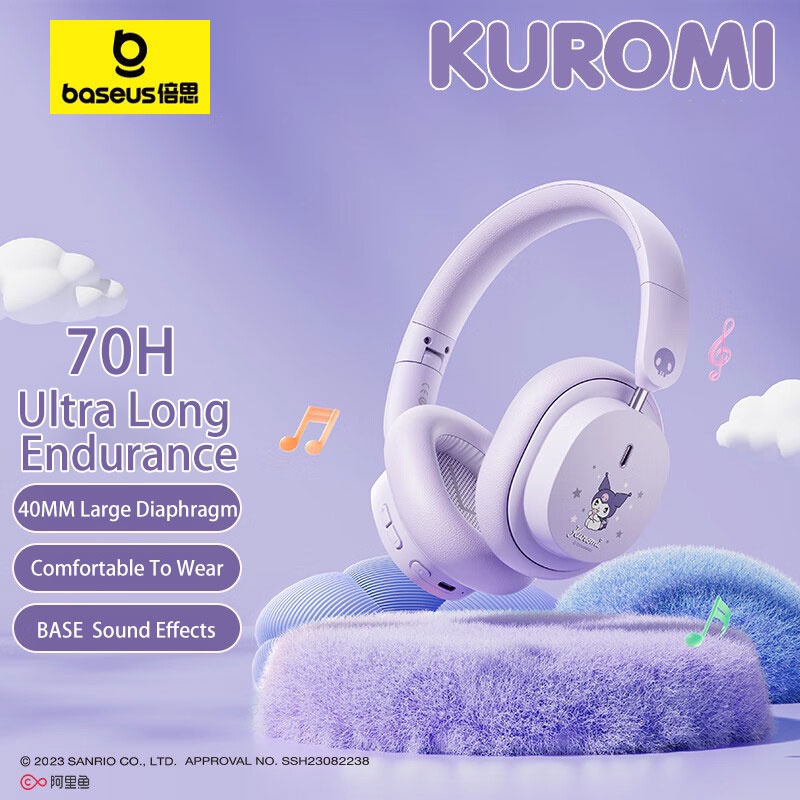 Baseus D05 Bluetooth Headset Sanrio Kuromi Wireless Headphone Music ...