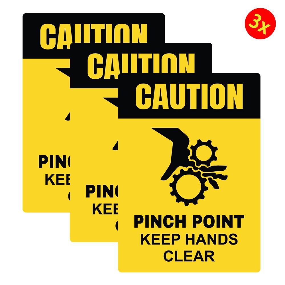 3X CAUTION! PINCH POINT KEEP HANDS CLEAR | Adhesive Vinyl Sign Decal ...