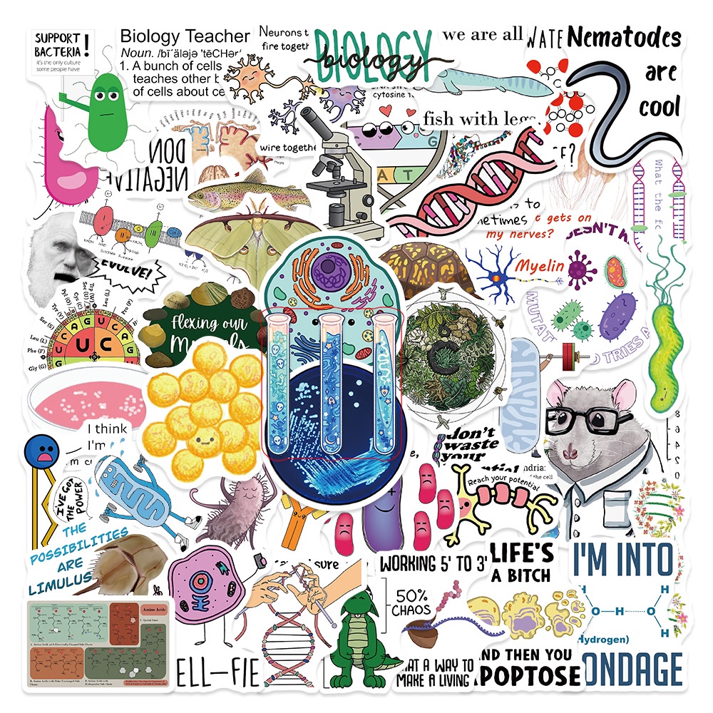 50pcs Biology Lab Graffiti Stickers Guitar Water Cup Notebook ...