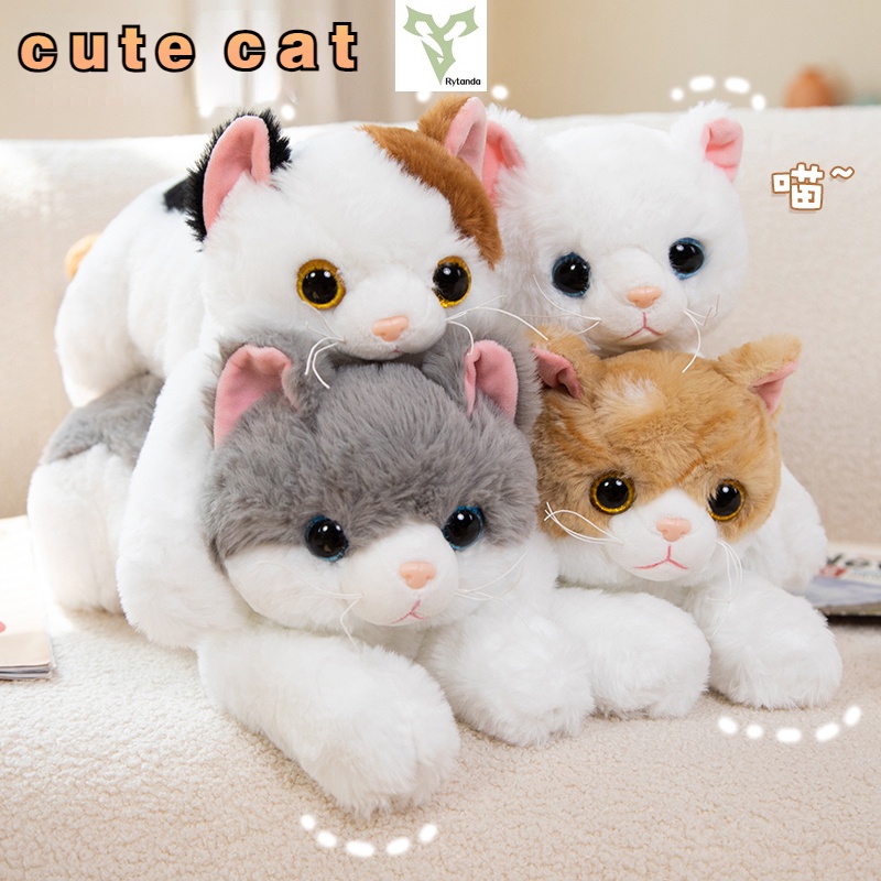 Simulation Plush Cartoon Cats Sitting Cute Animal Toy Grey Brown Black ...