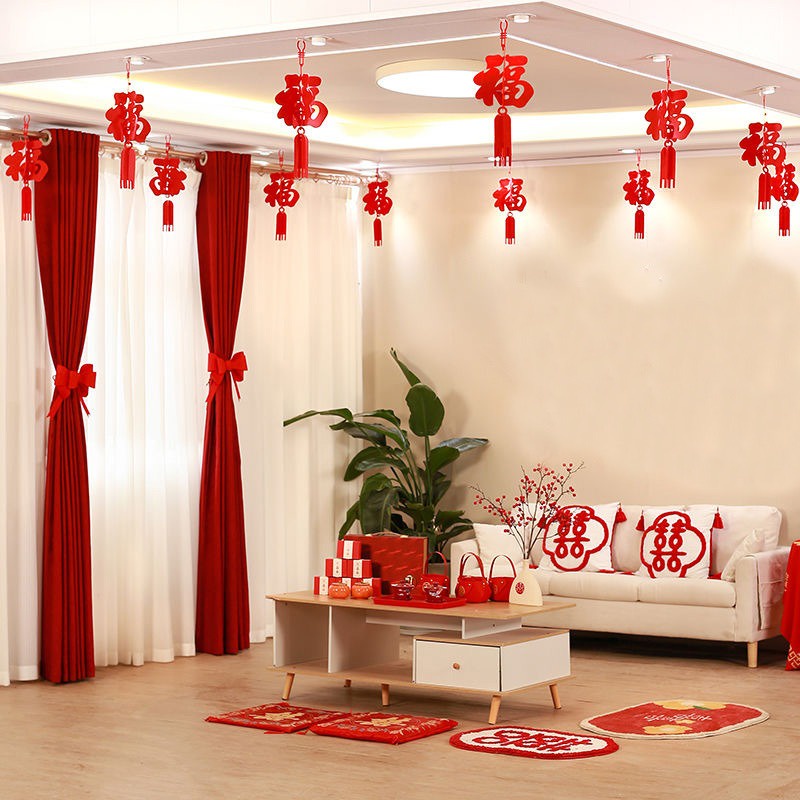 CNY FU Character Red Felt Hanging Ornament Spring Festival Blessing ...