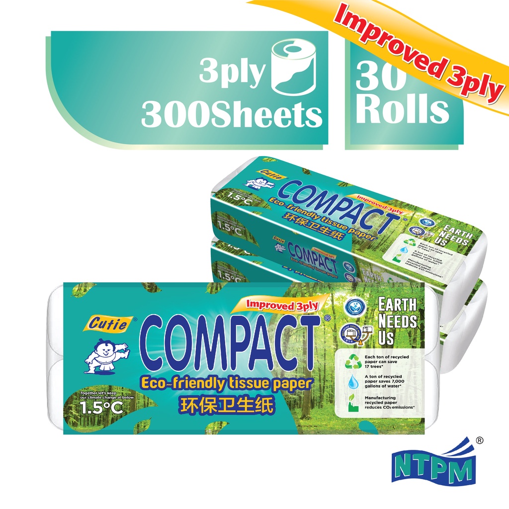 [30 Rolls] Cutie Compact Bathroom Eco Tissue Paper - Bundle of 3 ...
