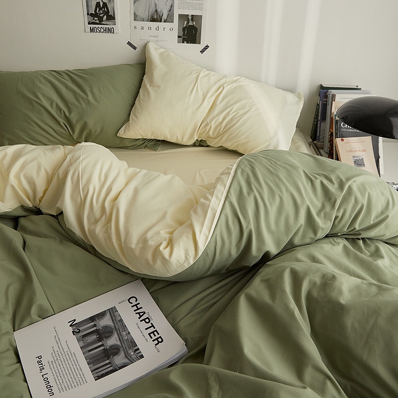 Light Green Bed Sheet Set Quilt Cover Fitted Bedsheet Duvet Cover ...