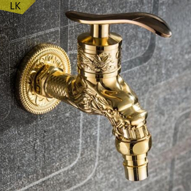 Bathroom Antique Bronze Chinese Dragon Carved Water Tap Golden Wall ...