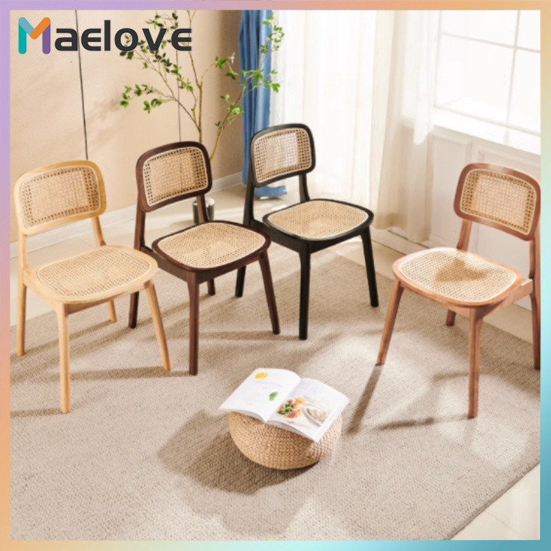 Solid Rattan Chair Vintage Backrest Dining Chair Living Room Simple ...
