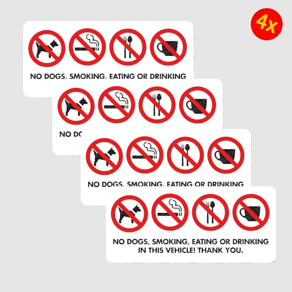 4 x No Dogs Smoking Eating Or Drinking Taxi Stickers Minicab Cab Notice ...