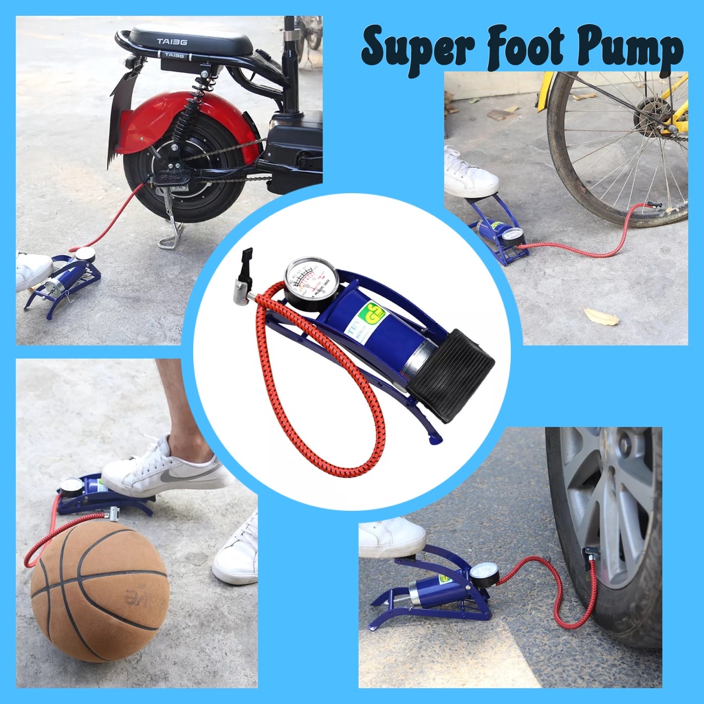 Portable 100 PSI Mini Bicycle Bike Foot Air Pump with tire pressure ...