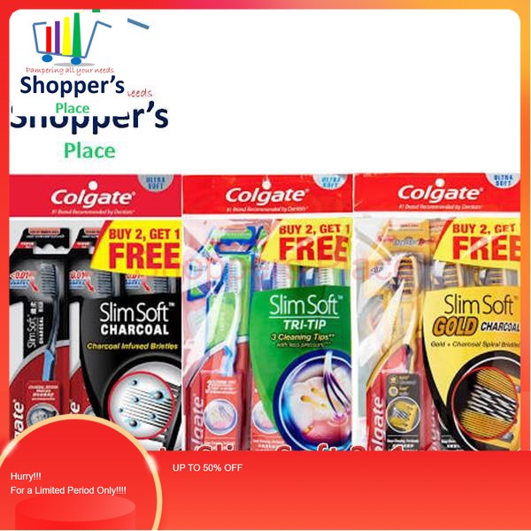 Colgate Slim Soft Charcoal/Gold Charcoal Toothbrush 2+1pcs/5pcs ...