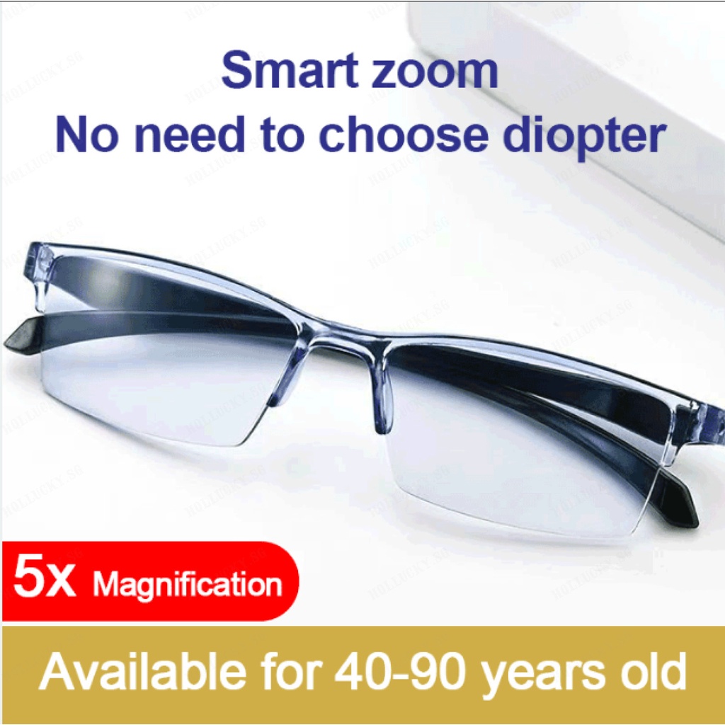 【5x Magnification】Smart Zoom Gradient Color Reading Glasses/Anti Blue ...