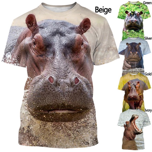 New Fashion Hippo 3D Printing T-shirt Men's and Women's Summer Casual ...