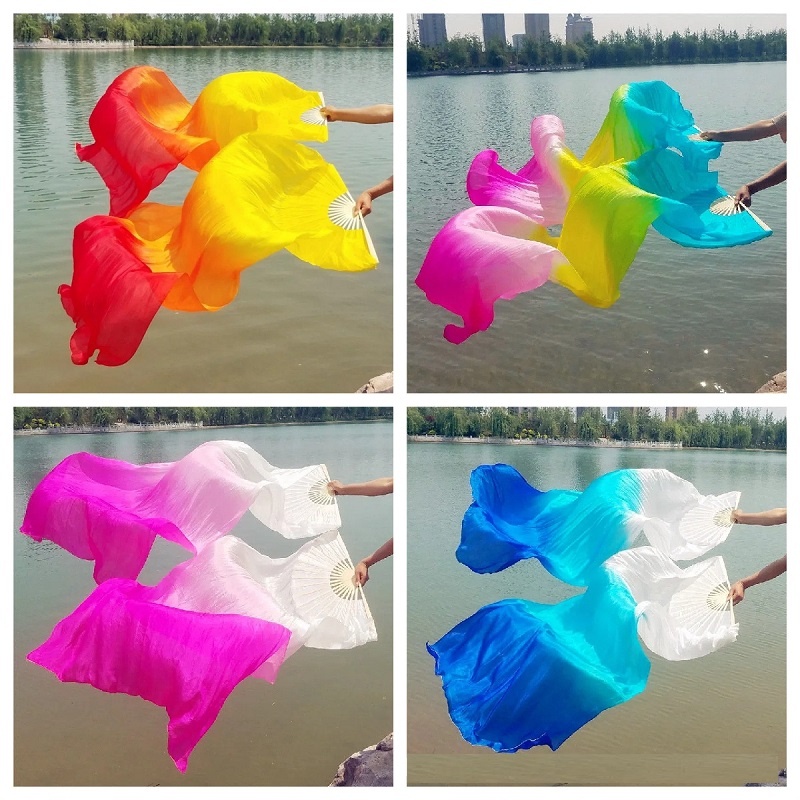 1 Pair 1.8M Belly Dance Performance Party Hand Made Silk Bamboo Long ...