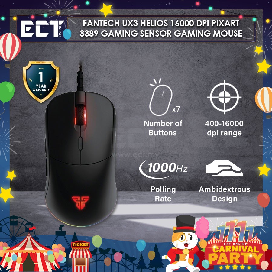 Fantech UX3 Helios 16000 DPI PixArt 3389 Gaming Sensor Gaming Mouse ...