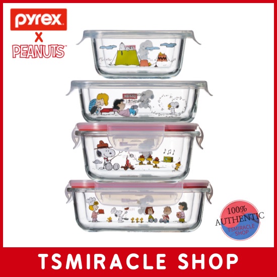 PYREX PEANUTS Snoopy Round Rectangle Square Borosilicate Glass Food ...
