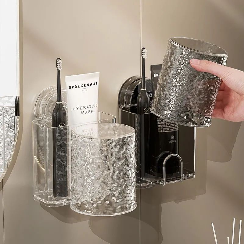 Suction Cup Toothbrush Holder Set With Mouthwash Cup No Punching Wall ...