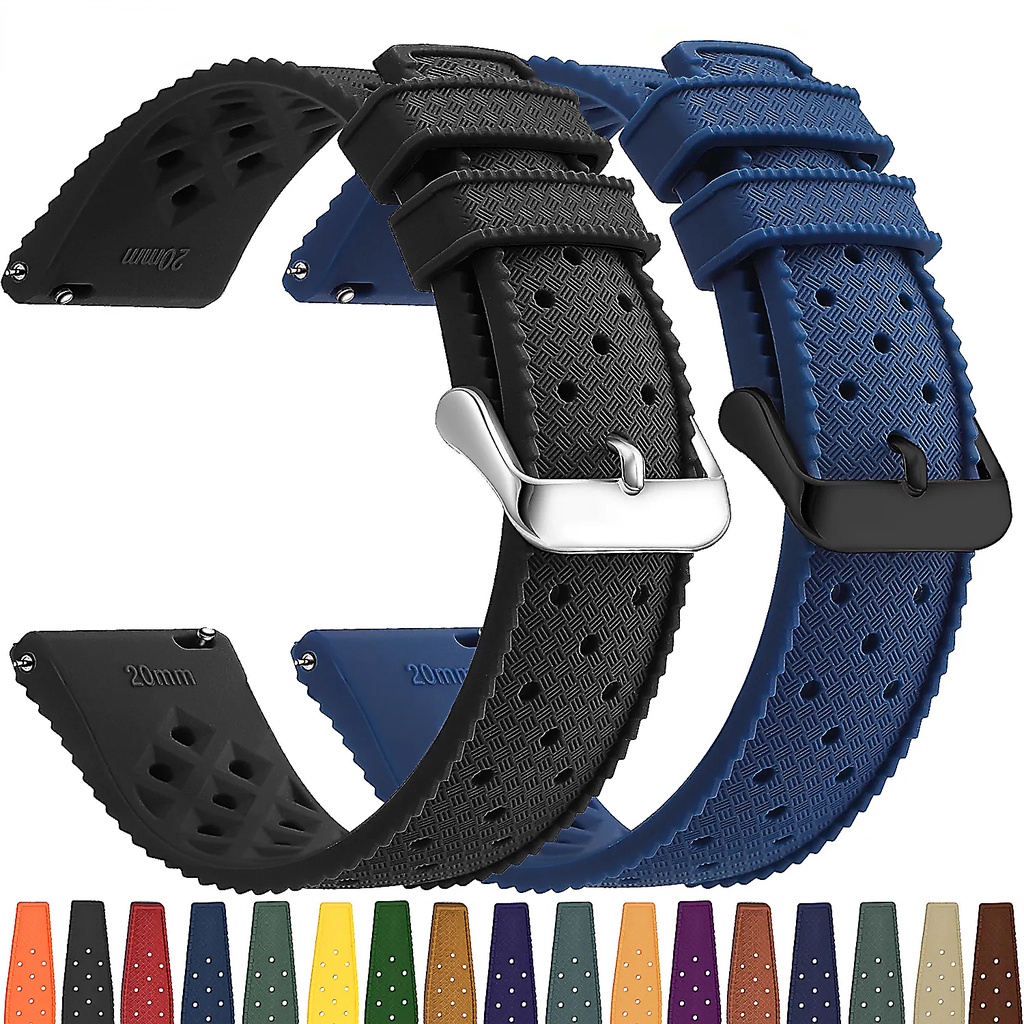 Tropical Silicone Strap Quick Release Watch Band 18mm 20mm 22mm Rubber ...