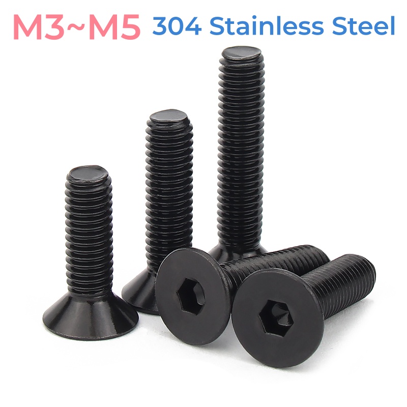 DIN7911 Black 304 Stainless Steel Hexagon Hex Socket Flat Countersunk Head Furniture Screws ...
