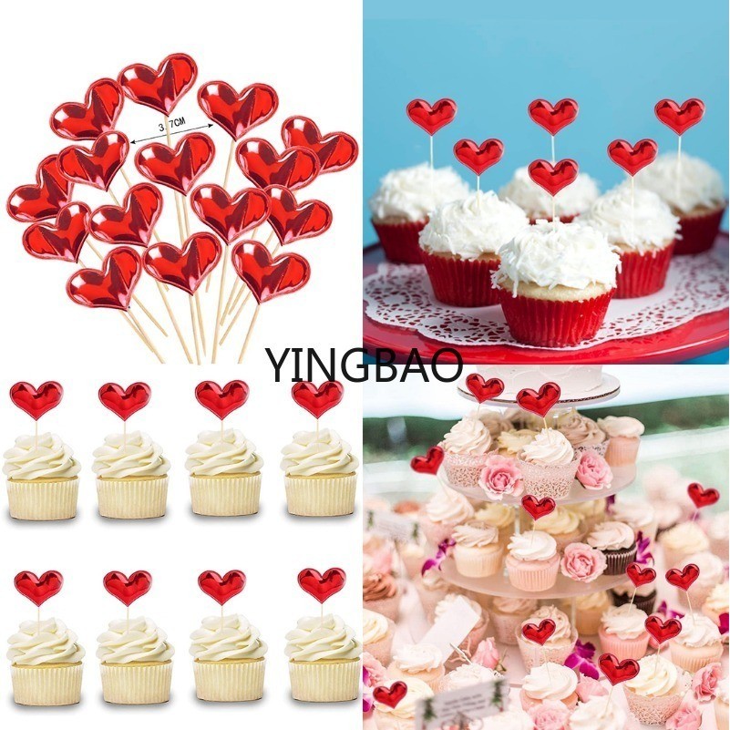 5/50PCS Heart Cake Toppers Galentine’s Day Party Decorations Heart ...
