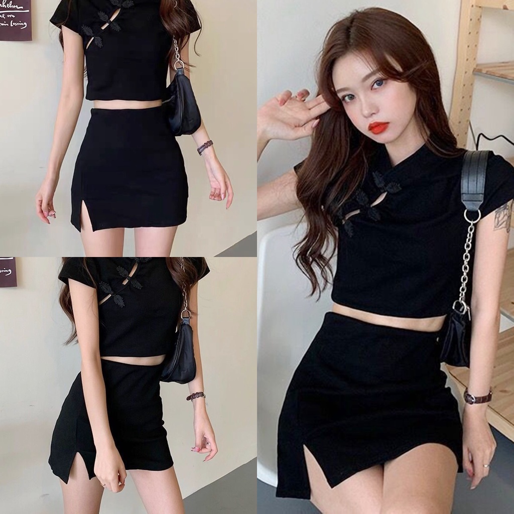 A-Line Short Skirt In Black With Side Zip And Front Slit. | Shopee ...