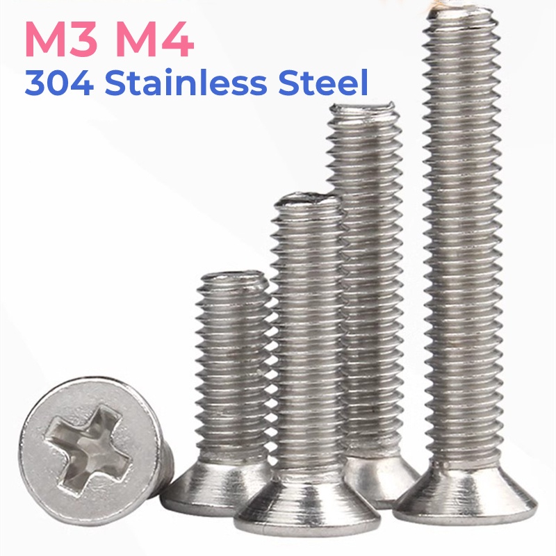 304 Stainless Steel Cross Phillips Flat Countersunk Head Screw Bolt M3 ...
