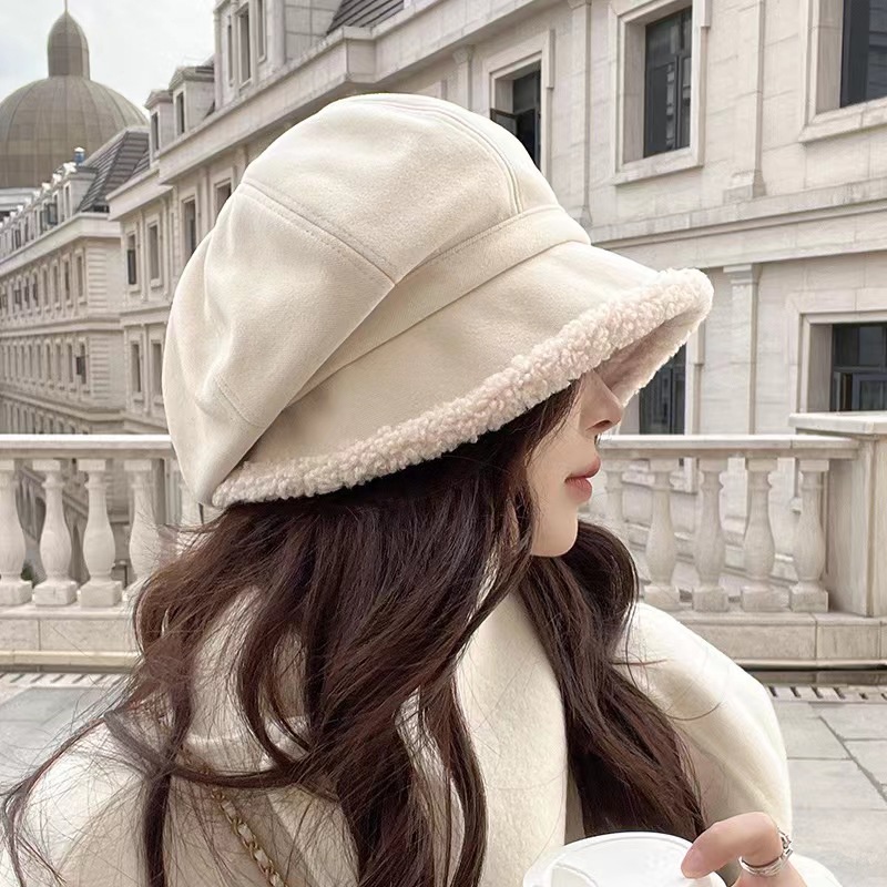 Autumn Winter Lamb Hats for Women Solid Plain Octagonal Newsboy Cap ...