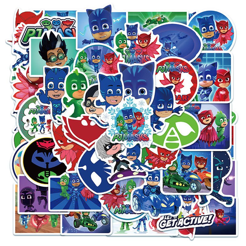 50Pcs/set PJ Masks Waterproof Repeatable Stickers Personalized Pull-up ...