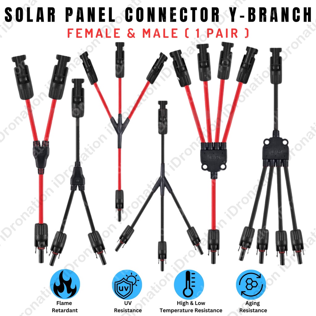 1 Set Male Female MC4 4MM Y Branch Photovoltaic Solar Panel Wire Cable ...