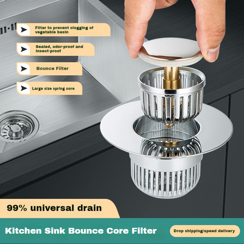 [Ready Stock] Stainless Steel Filter Mesh Wash Basin Sink Bounce Filter ...
