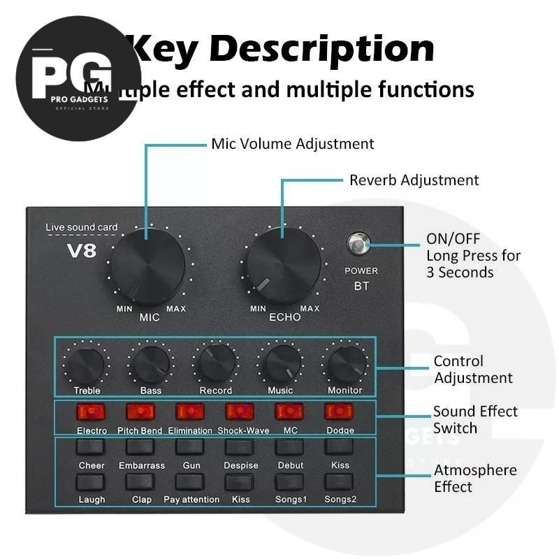 V8 Sound Card Bluetooth Full Set Soundcard Live Usb Sound Card Mixer ...
