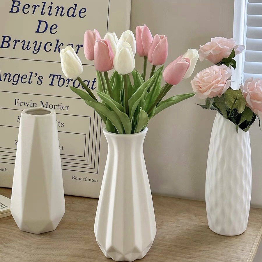 Nordic Plastic Vase Solid White Flower Vases Creative Minimalist ...