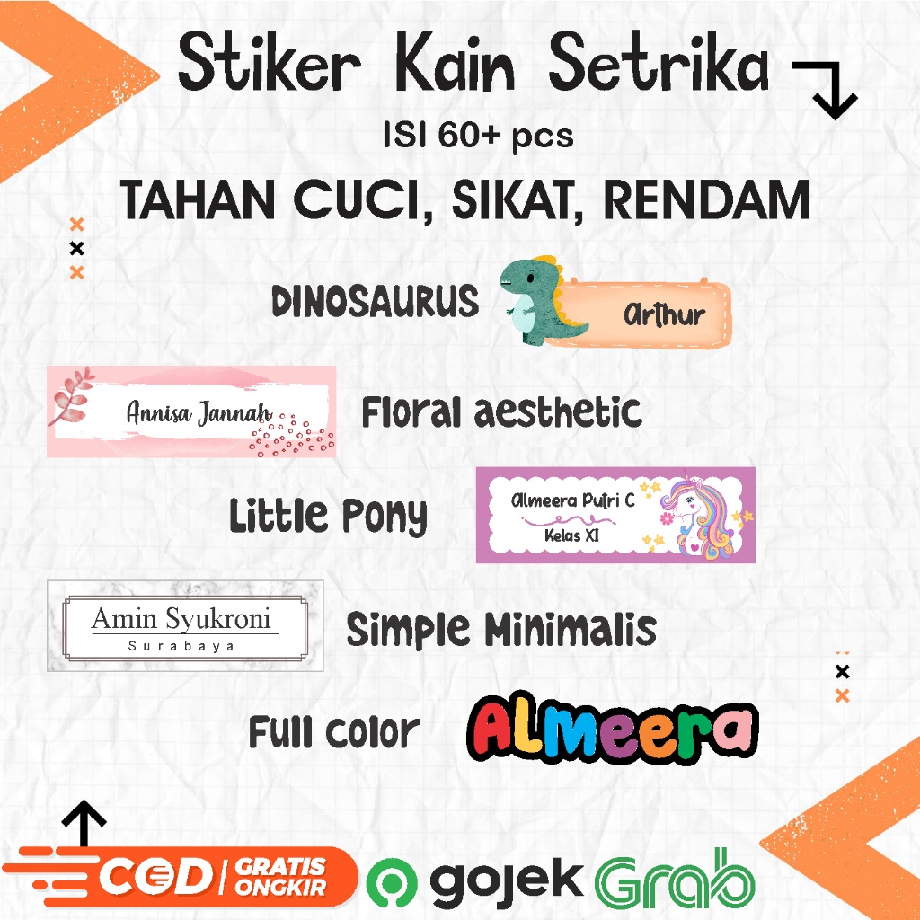 (One Day) CUSTOM Fabric Sticker Contents 60+ pcs ANTI-Fade Durable Can ...