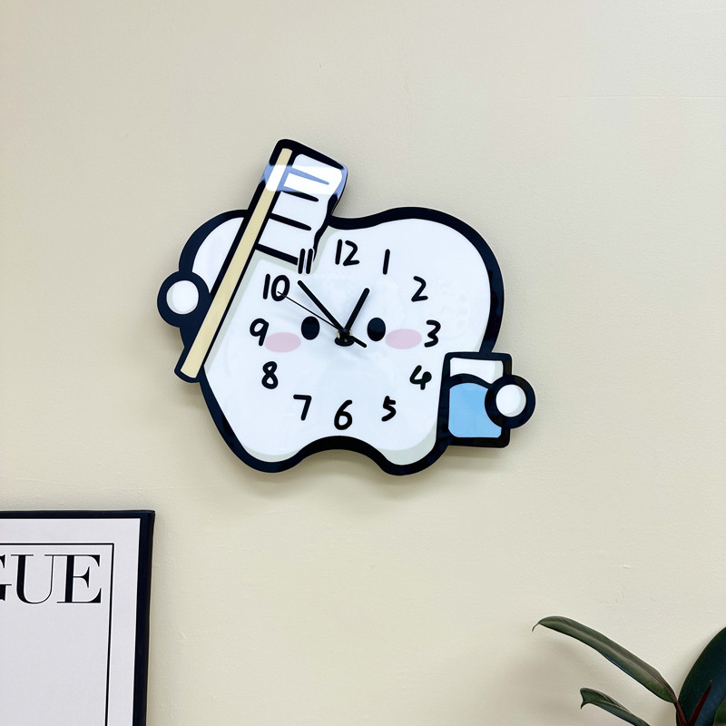 Cartoon Cute Brush Teeth Clock Dental Clinic Wall Hanging Clock for ...