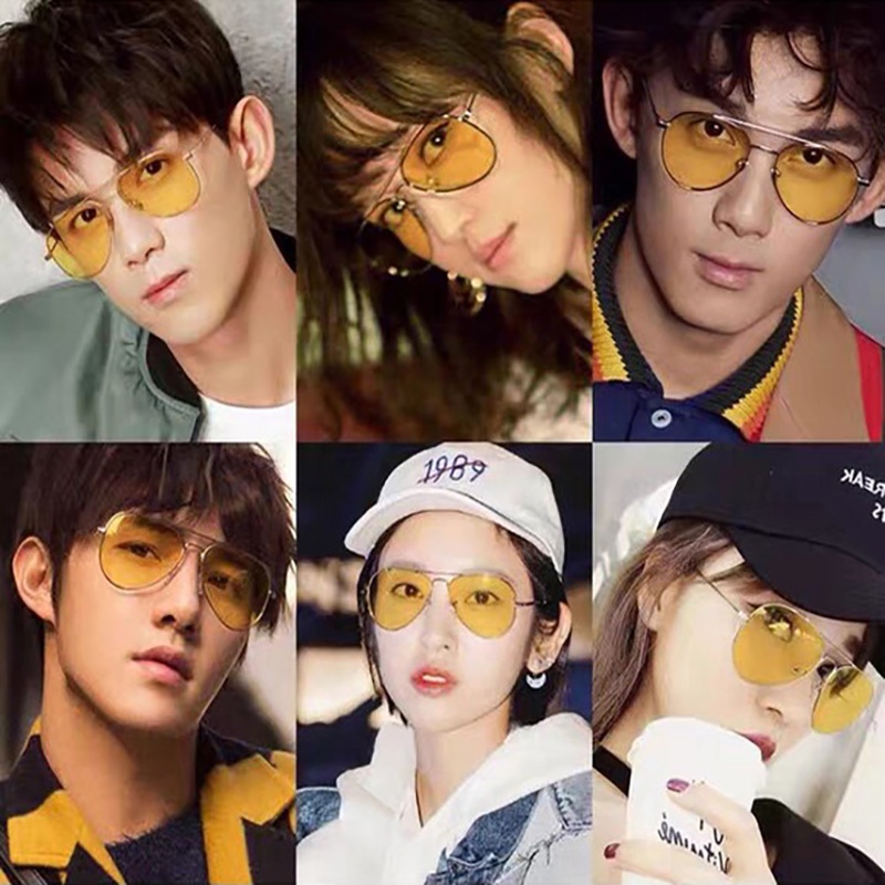 Fashion Aviator Sunshades Metal Frame Night Driving Glasses Clear ...
