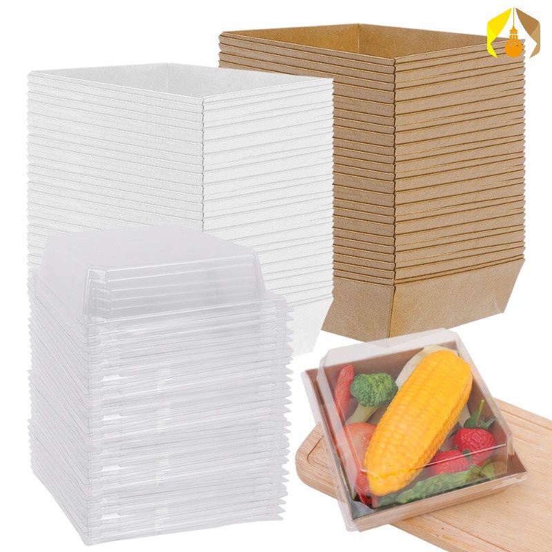 5Pcs Paper Boxes with Clear Lids/Square Disposable Food Containers ...