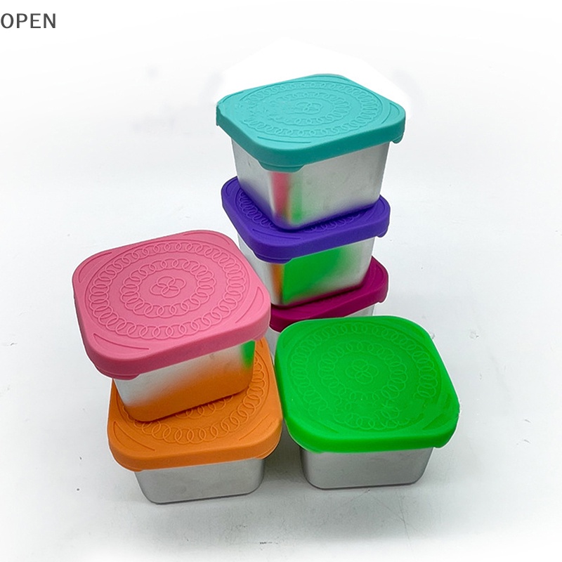 OP Square Stainless Steel Sauce Cup With Lid Outdoor Portable Kids ...