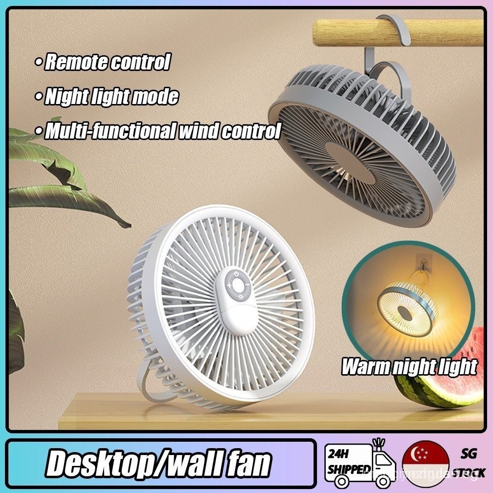 [SG local send]Portable Fan 2 IN 1 4000mAh Remote Ceiling Fans Desk Fan ...