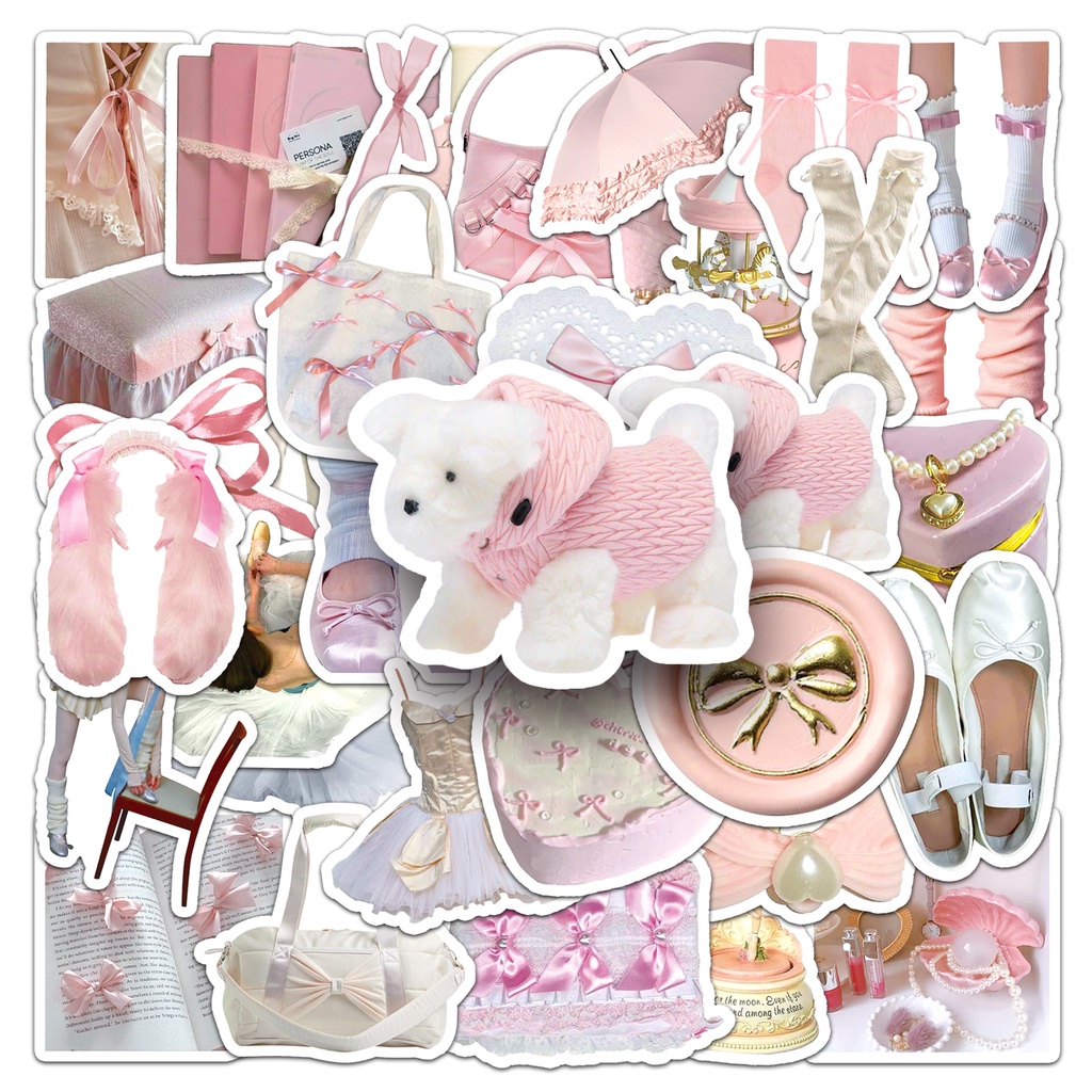 50 Piece Cute Pink Ballet Style Stickers Waterproof DIY For Phones ...