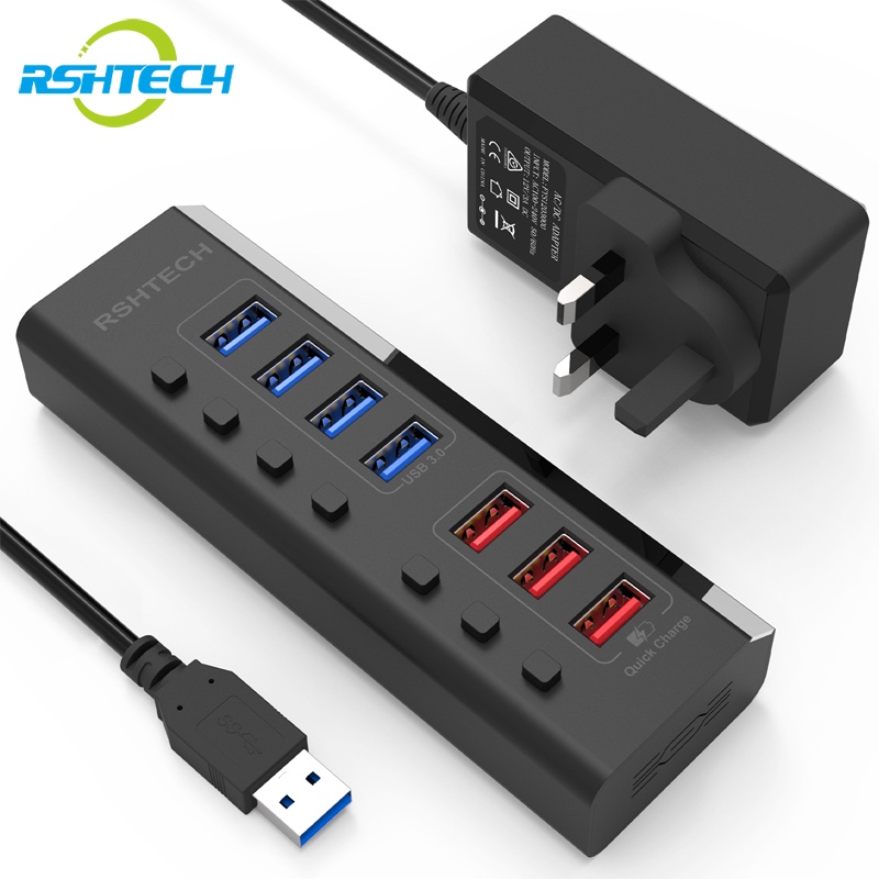RSHTECH A37 Powered USB Hub 7 Ports USB 3.0 Hub with 4 High Speed Data ... RSHTECH A37 Powered USB Hub 7 Ports USB 3.0 Hub with 4 High Speed Data ...