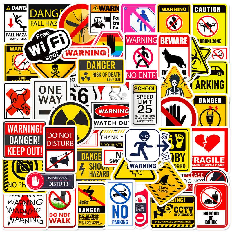 50 Sheets Warning Signs Children Cartoon Stickers Kindergarten Students ...